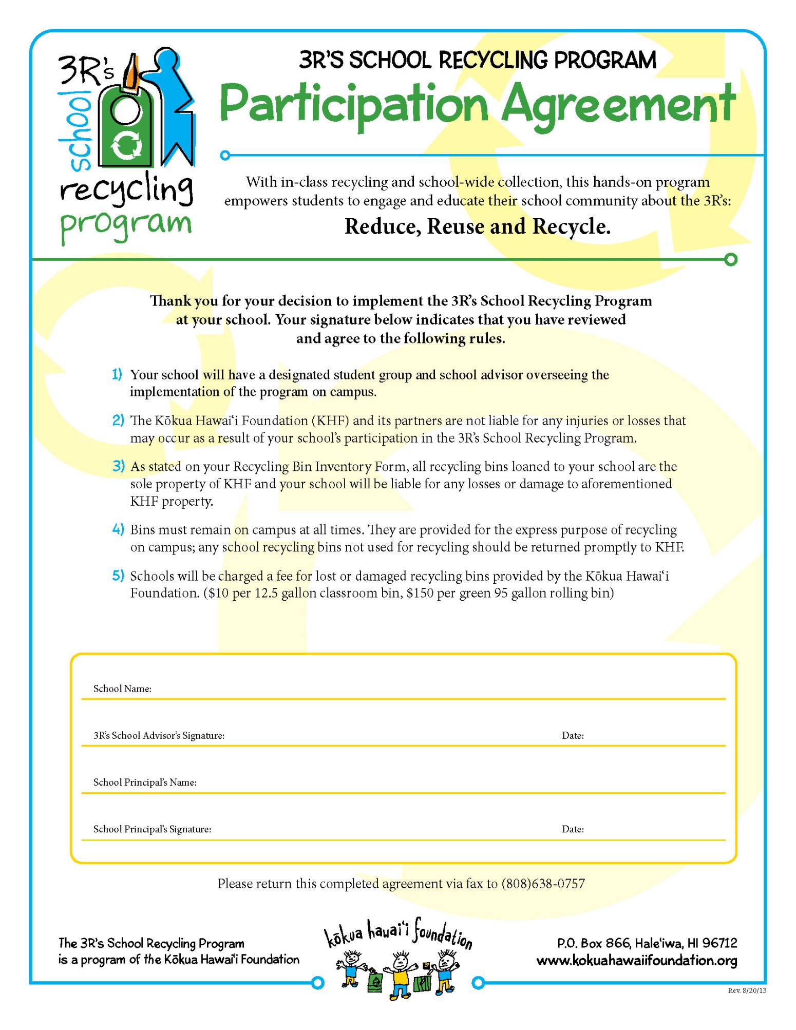 3Rs Participation Agreement - Kokua Hawaii Foundation