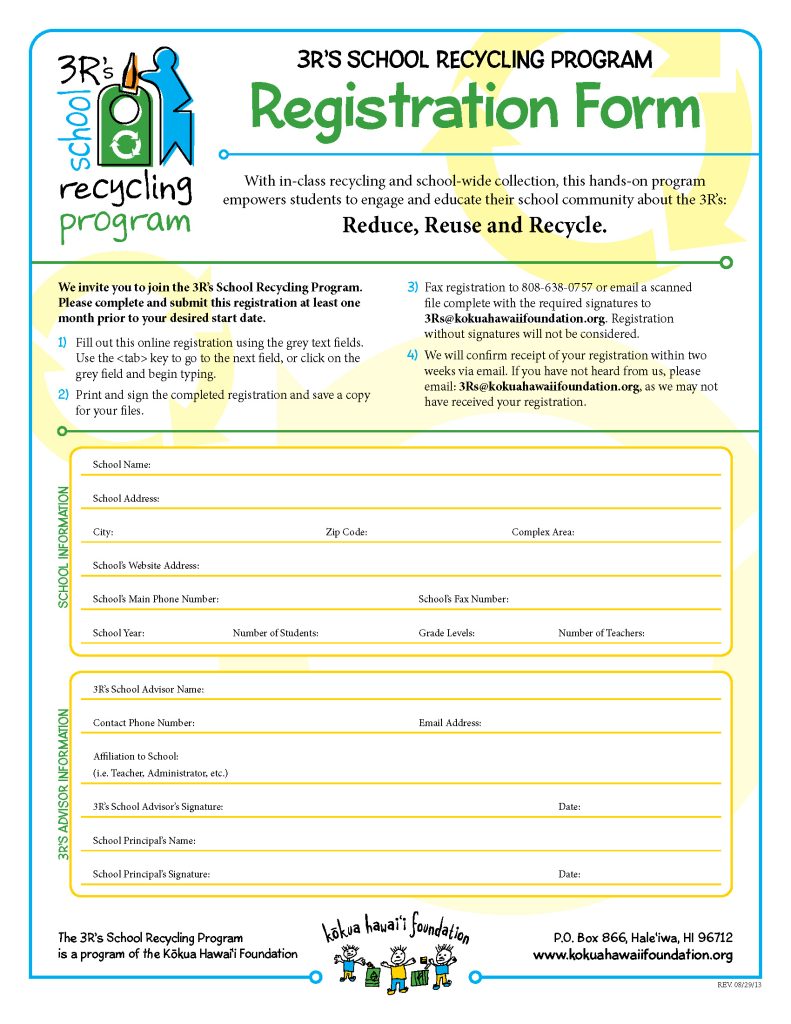 3Rs Registration Form - Kokua Hawaii Foundation