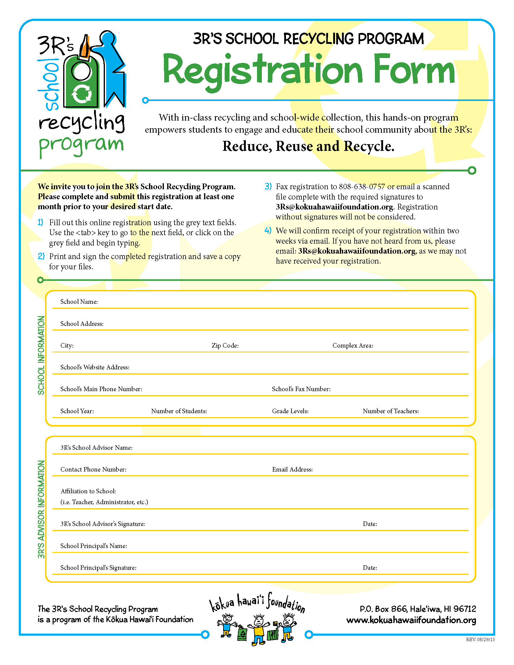 3Rs Registration Form - Kokua Hawaii Foundation
