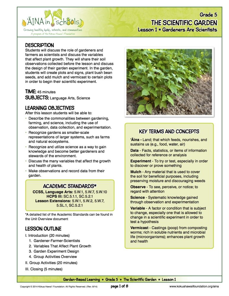 Grade 5: The Scientific Garden - Kokua Hawaii Foundation