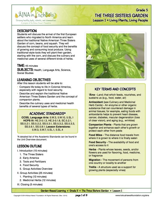 Grade 5: The Three Sisters Garden - Kokua Hawaii Foundation