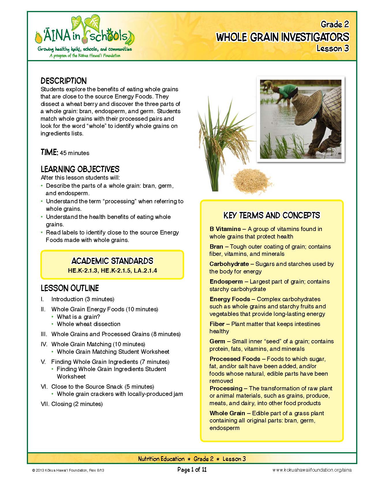 ʻĀINA Nutrition Education Grade 2 Lesson 3: Whole Grain Investigators ...