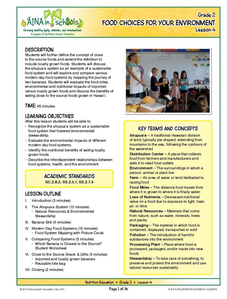 ʻĀINA Nutrition Education Grade 2 Lesson 4: Food Choices for Your ...