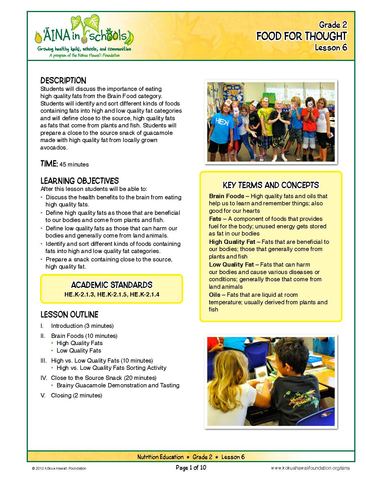 ʻĀINA Nutrition Education Grade 2 Lesson 6: Food For Thought - Kokua ...