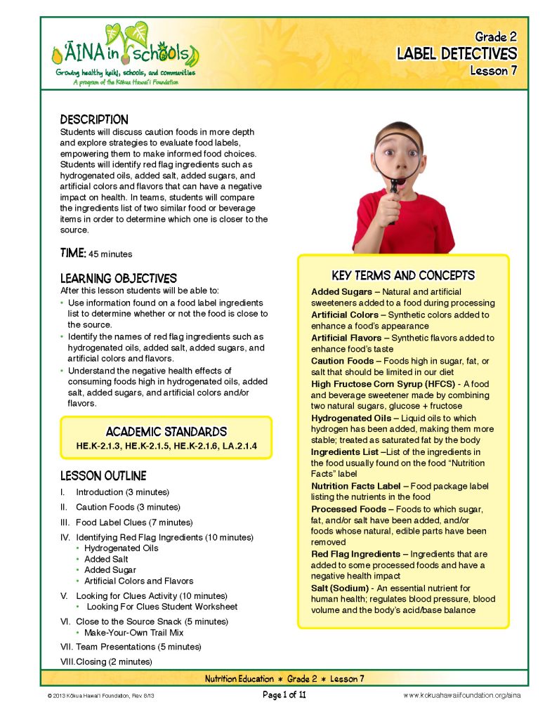 ʻĀINA Nutrition Education Grade 2 Lesson 7: Label Detectives - Kokua ...