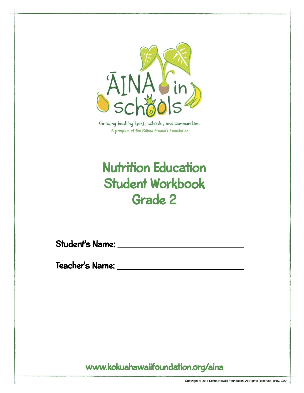 ʻĀINA Nutrition Education Grade 2 Workbook - Kokua Hawaii Foundation