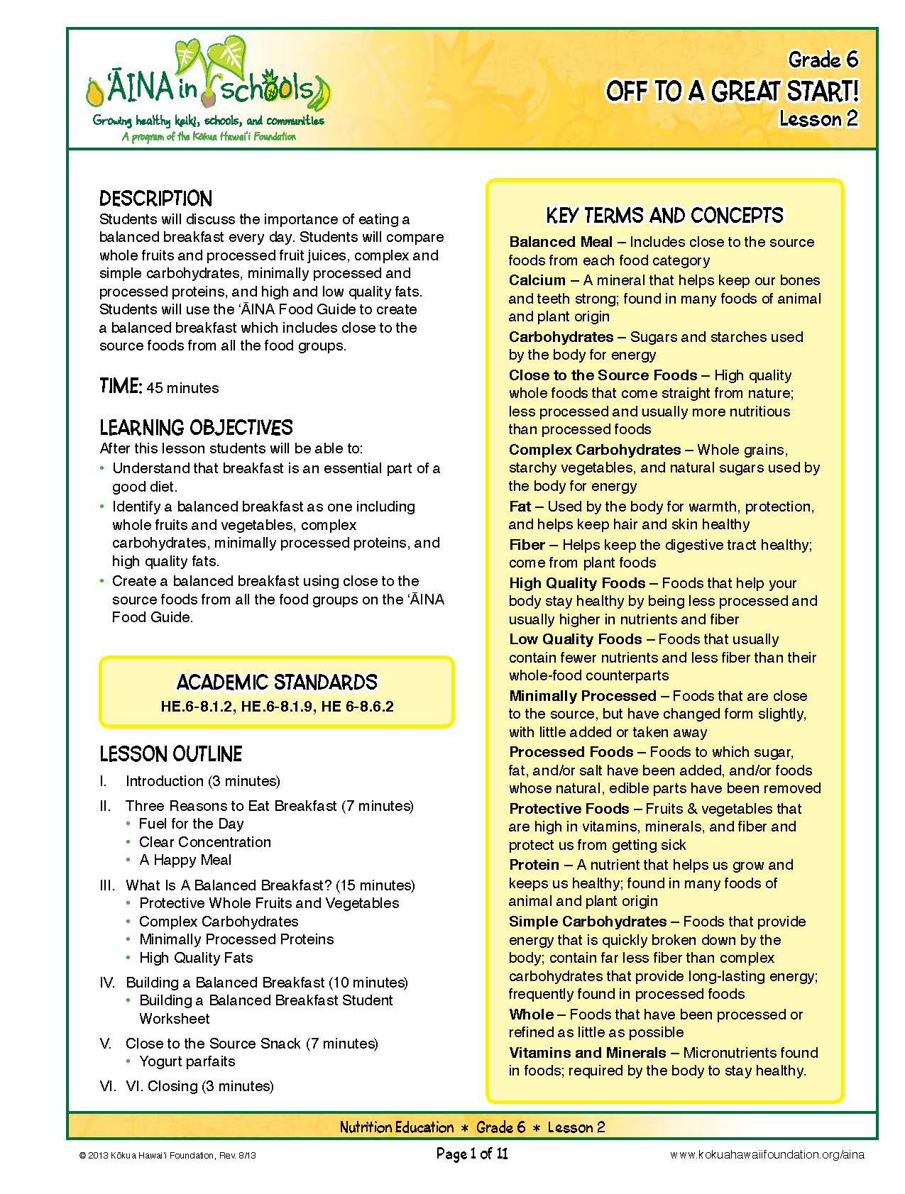 ﾊｻﾄ Ina Nutrition Education Grade 6 Lesson 2 Off To A Great Start