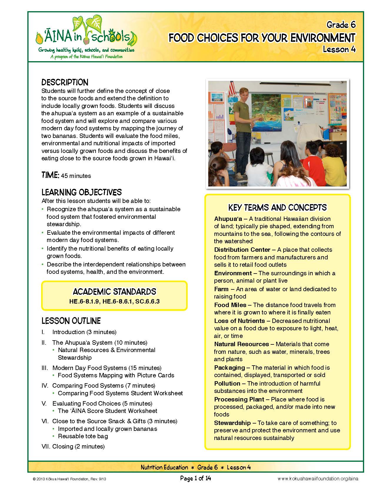 ʻĀINA Nutrition Education Grade 6 Lesson 4: Food Choices for Your ...