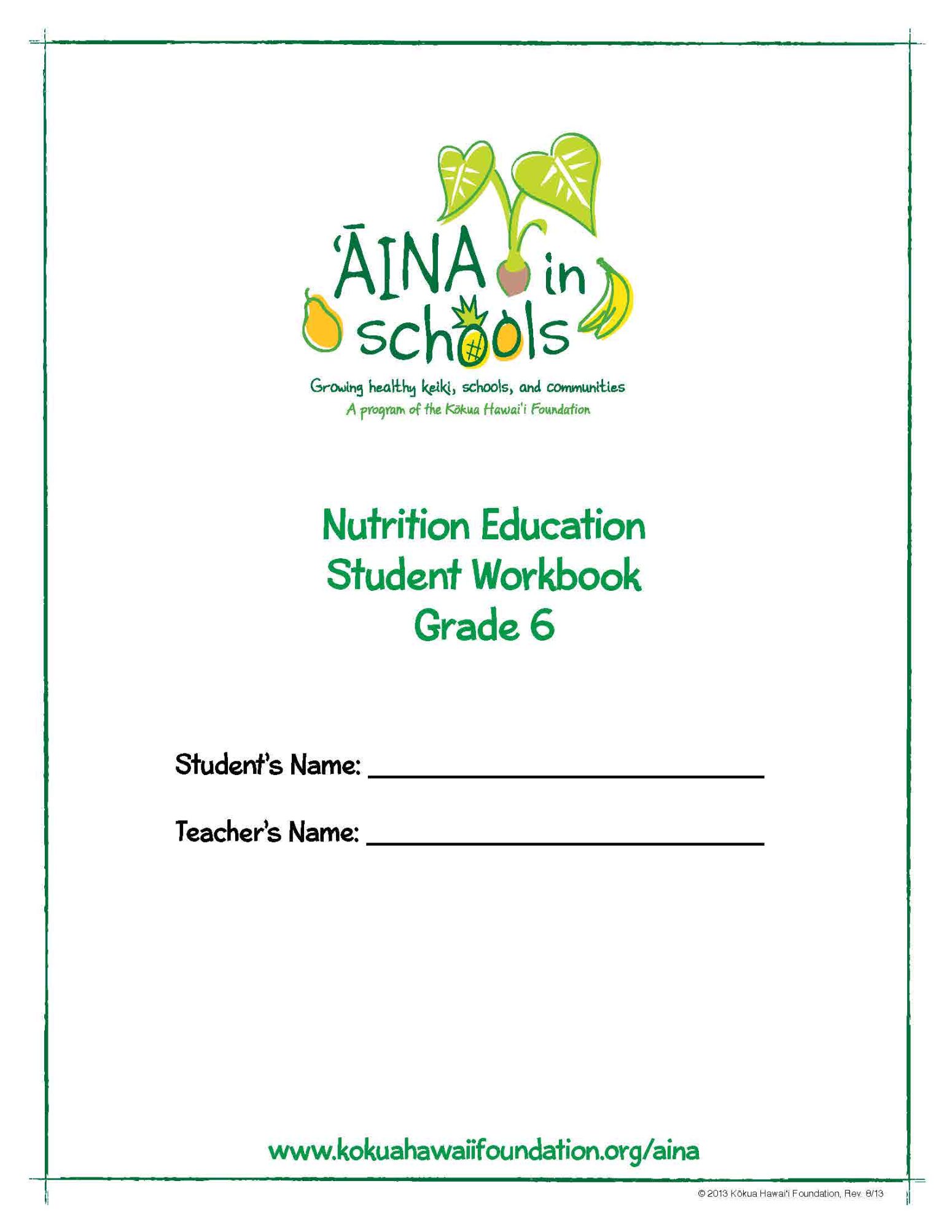 ʻĀINA Nutrition Education Grade 6 Workbook - Kokua Hawaii Foundation