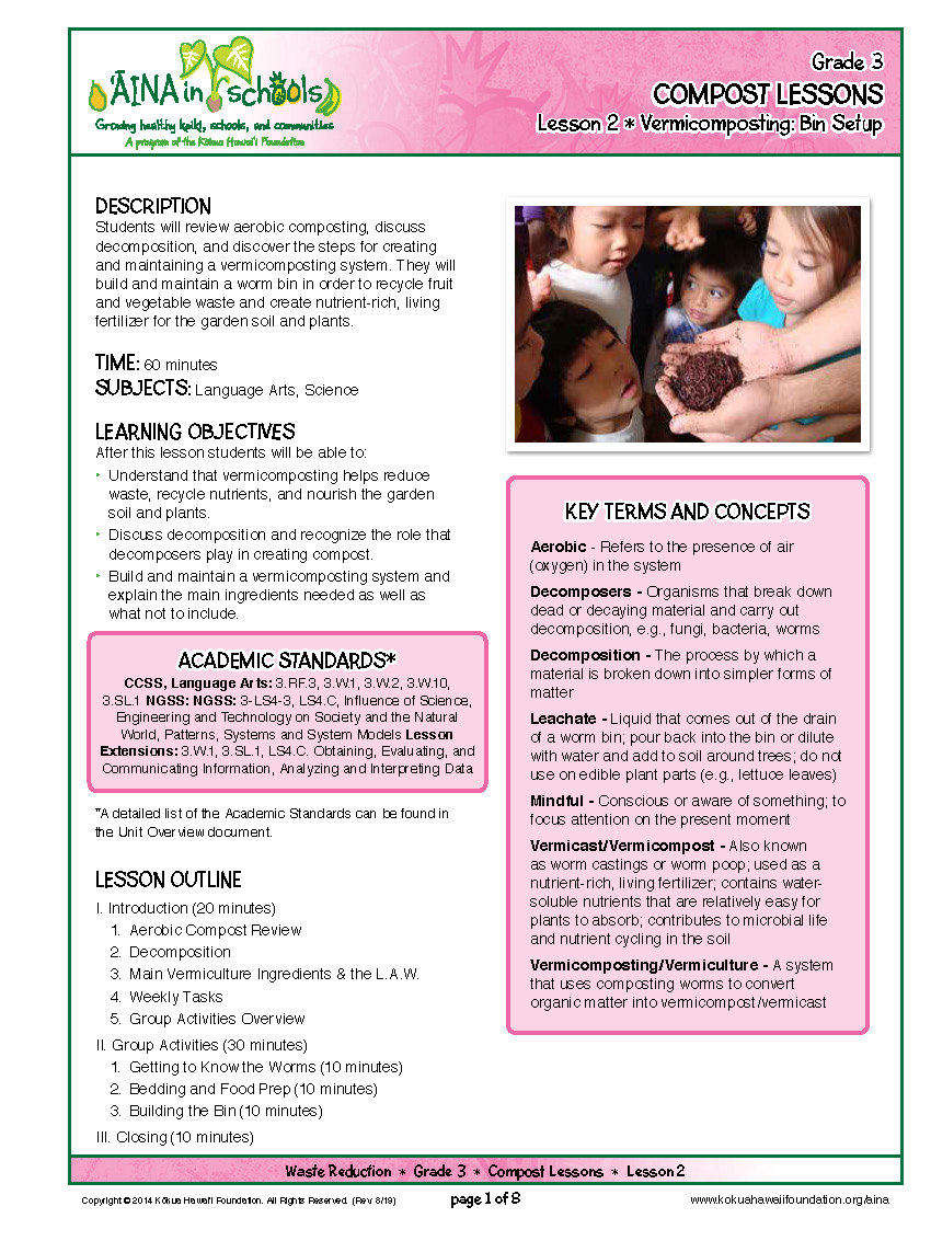 ʻĀINA In Schools Waste Reduction Grade 3: Composting Lesson 2 - Kokua ...
