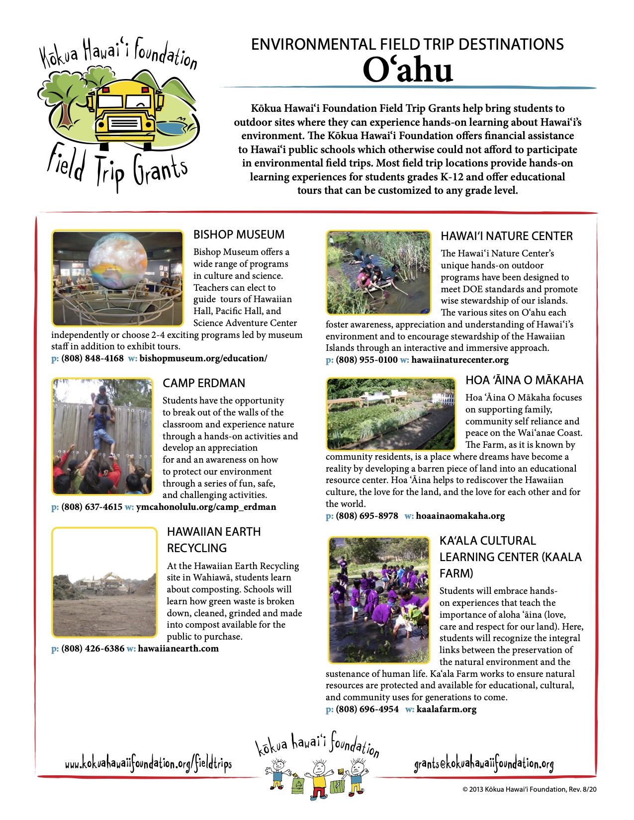 KHF Field Trip Destinations Oʻahu - Kokua Hawaii Foundation