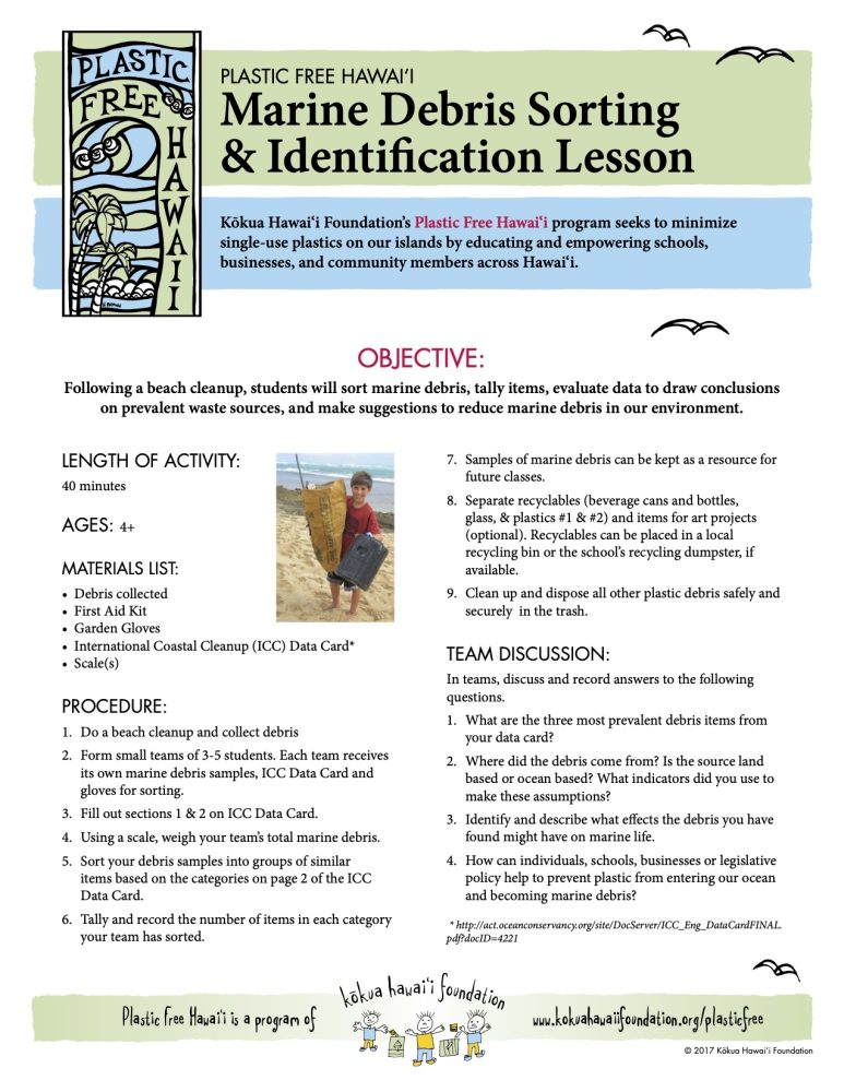 PFH Marine Debris Sorting & Identification Lesson - Kokua Hawaii Foundation