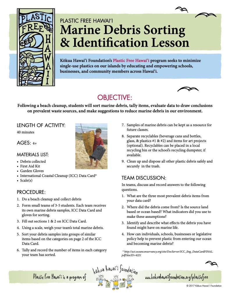 PFH Marine Debris Sorting & Identification Lesson - Kokua Hawaii Foundation