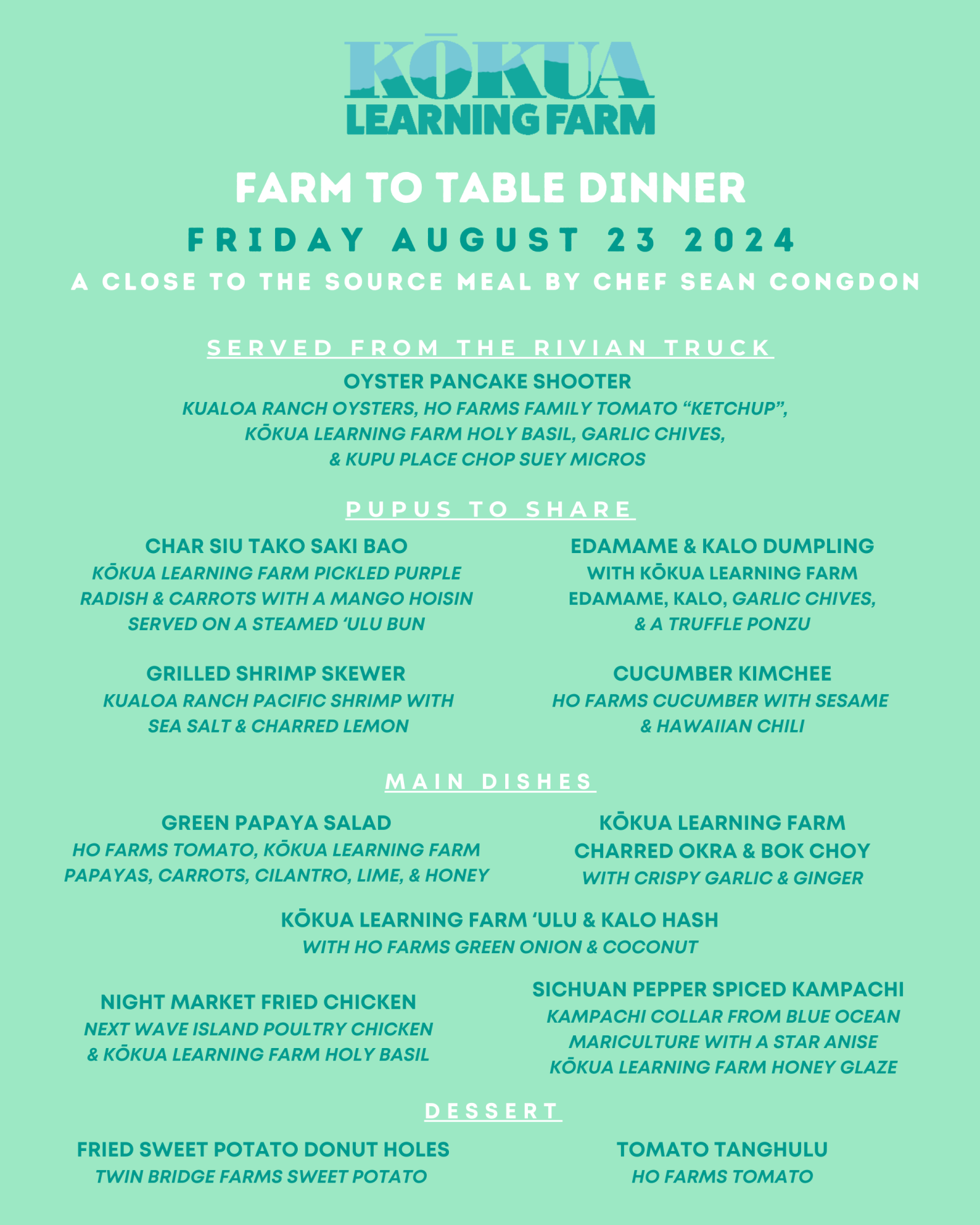 Farm to Table Dinner on the Kōkua Learning Farm | August 23, 2024 ...