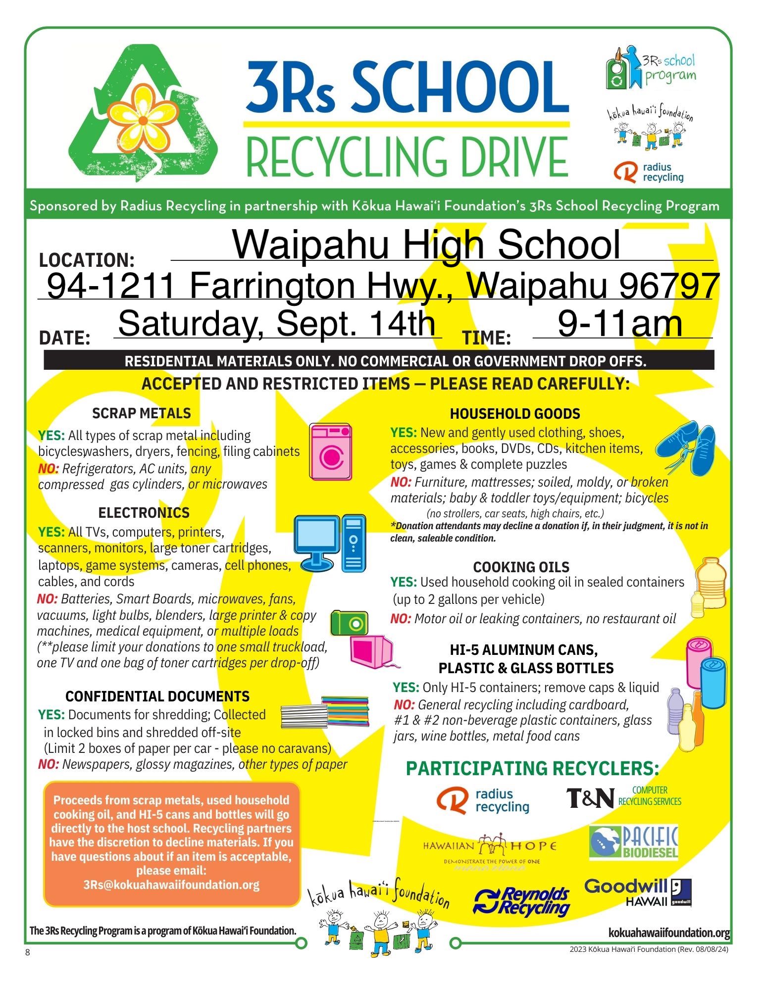 3Rs School Recycling Drive at Waipahu High School - Kokua Hawaii Foundation