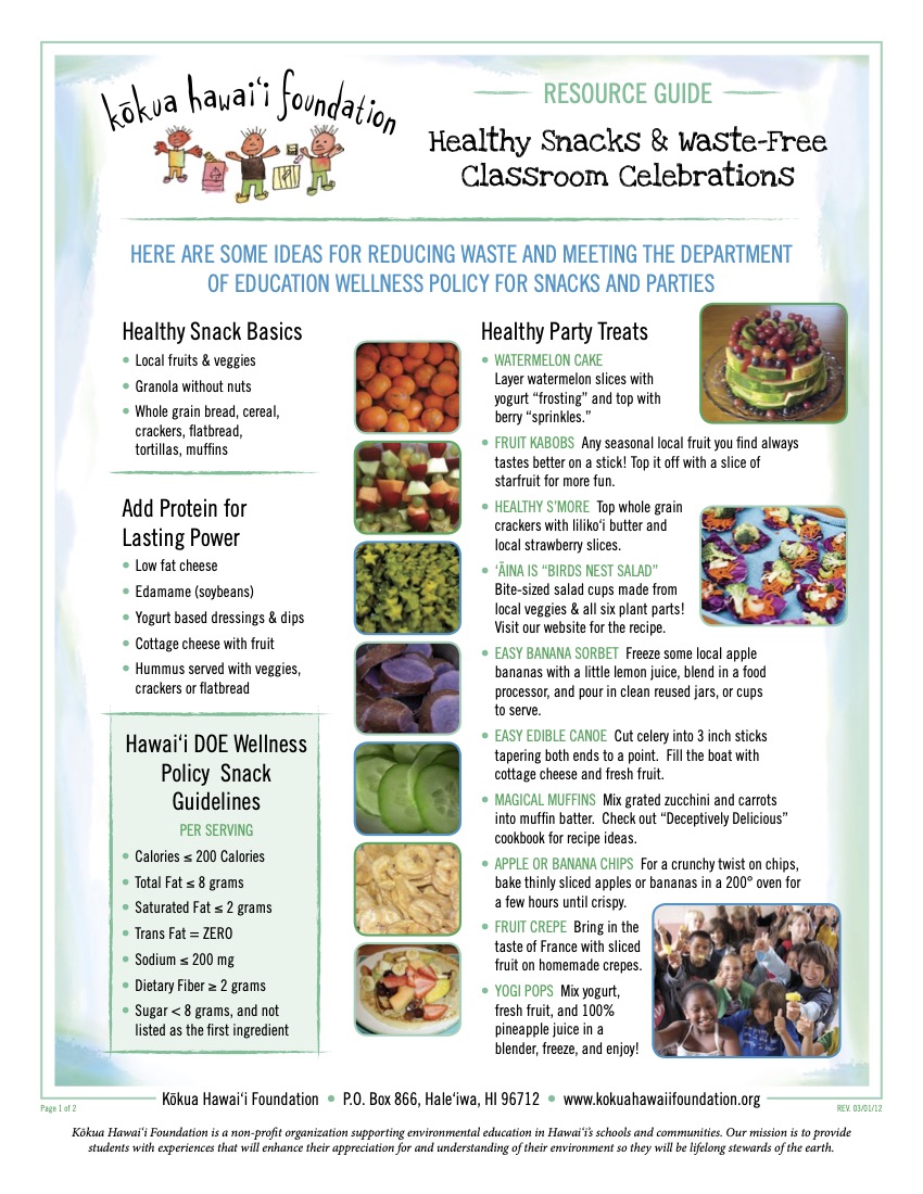 KHF Healthy Snacks & Waste-Free Celebrations - Kokua Hawaii Foundation
