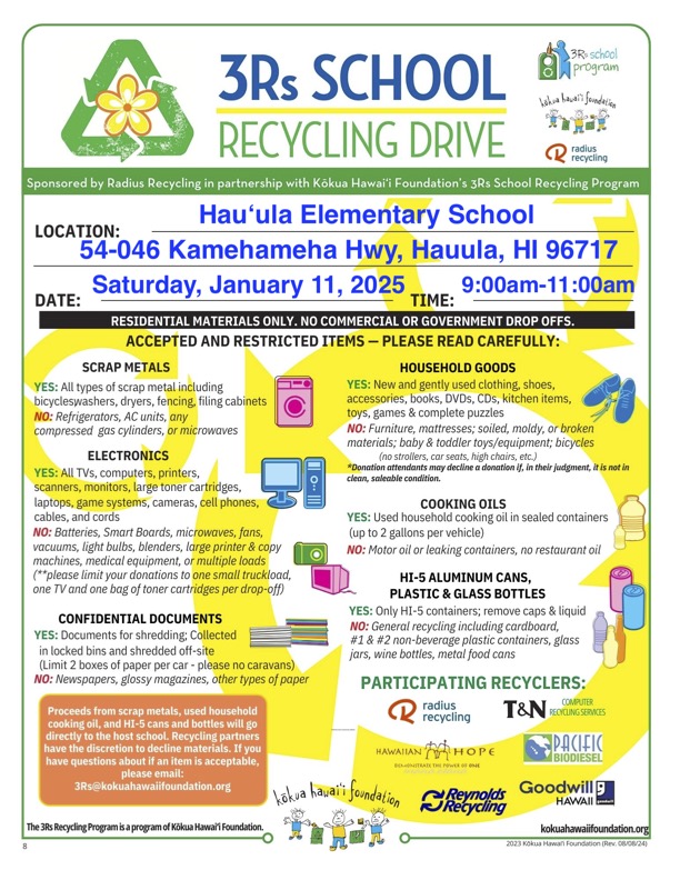 3Rs School Recycling Drive at Hauʻula Elementary School - Kokua Hawaii ...
