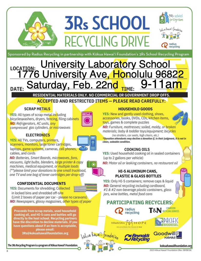 3Rs School Recycling Drive at University Lab School - Kokua Hawaii Foundation