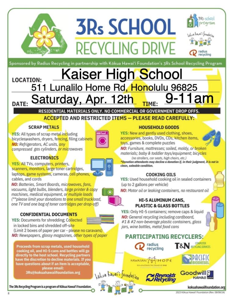 3Rs School Recycling Drive at Kaiser High School - Kokua Hawaii Foundation
