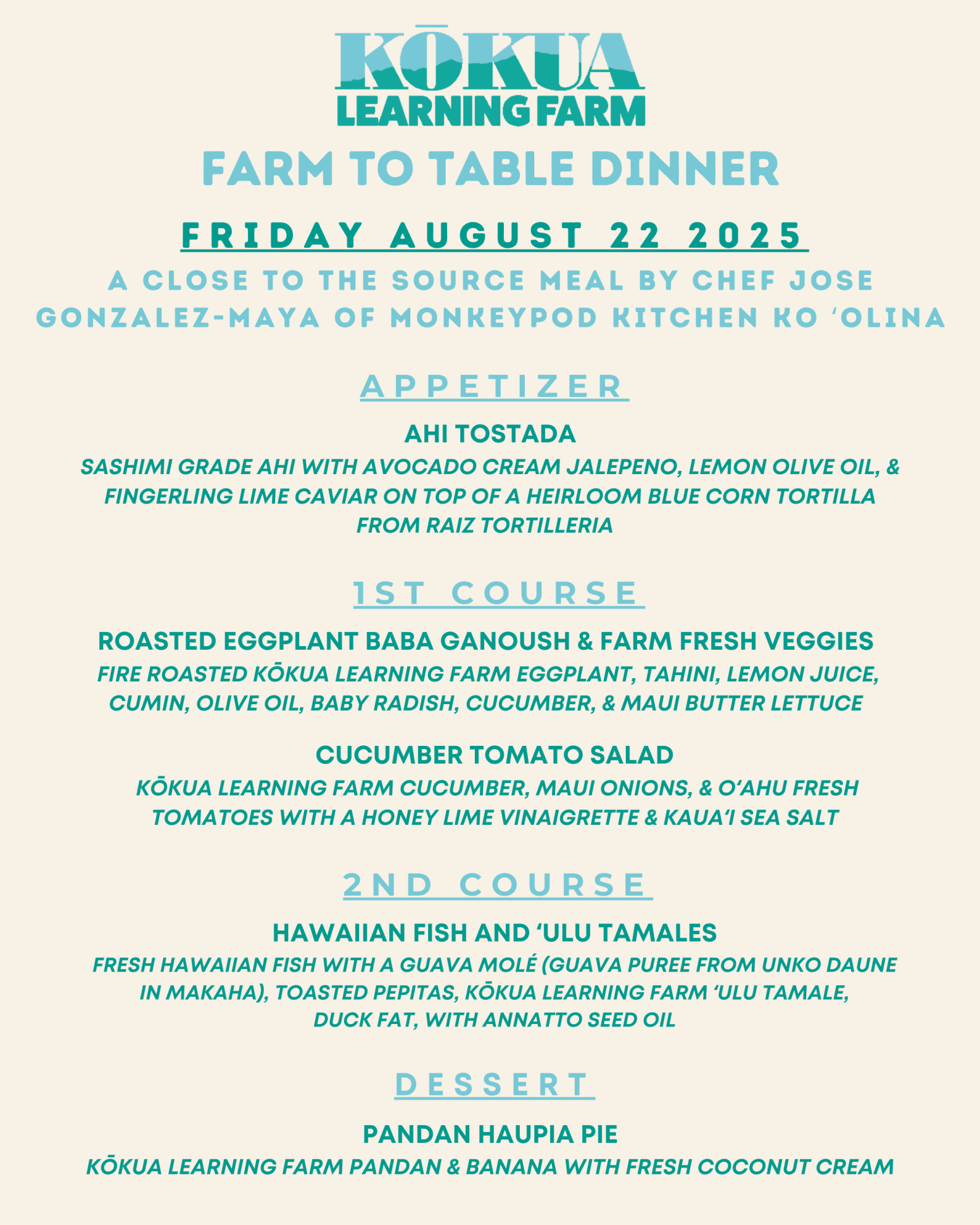 Farm to Table Dinner on the Kōkua Learning Farm | August 22, 2025 ...